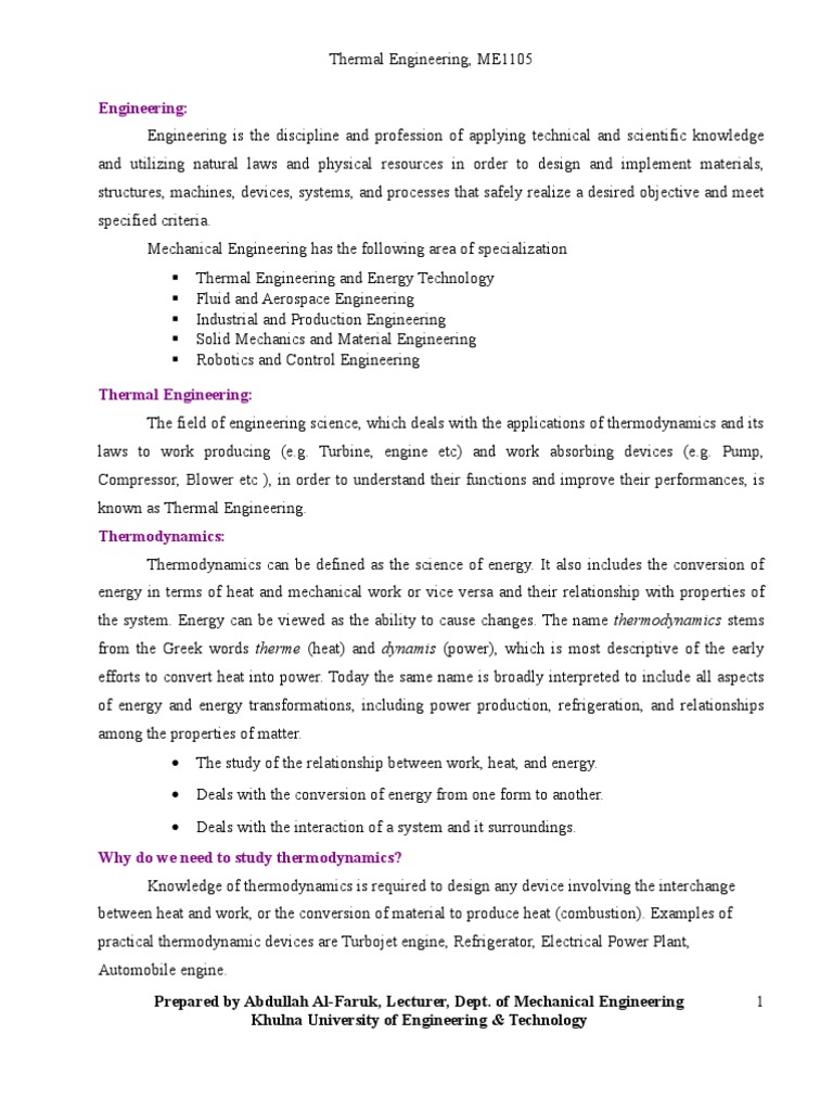 Introduction Thermal Engg | PDF | Engineering | Heat