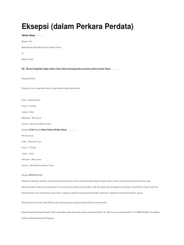 Eksepsi (Dalam Perkara Perdata) | PDF | Hukum