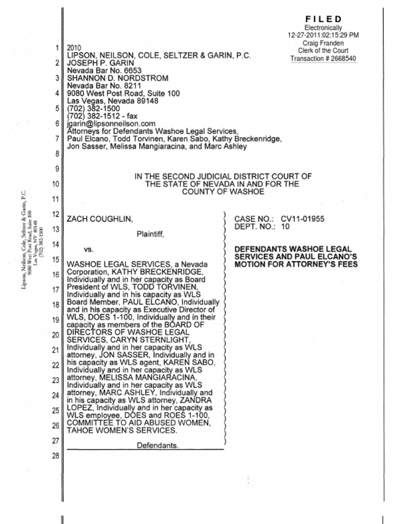 12 27 11 Cv11-01955 WLS Elcano's Motion For Attorney's Fees | PDF