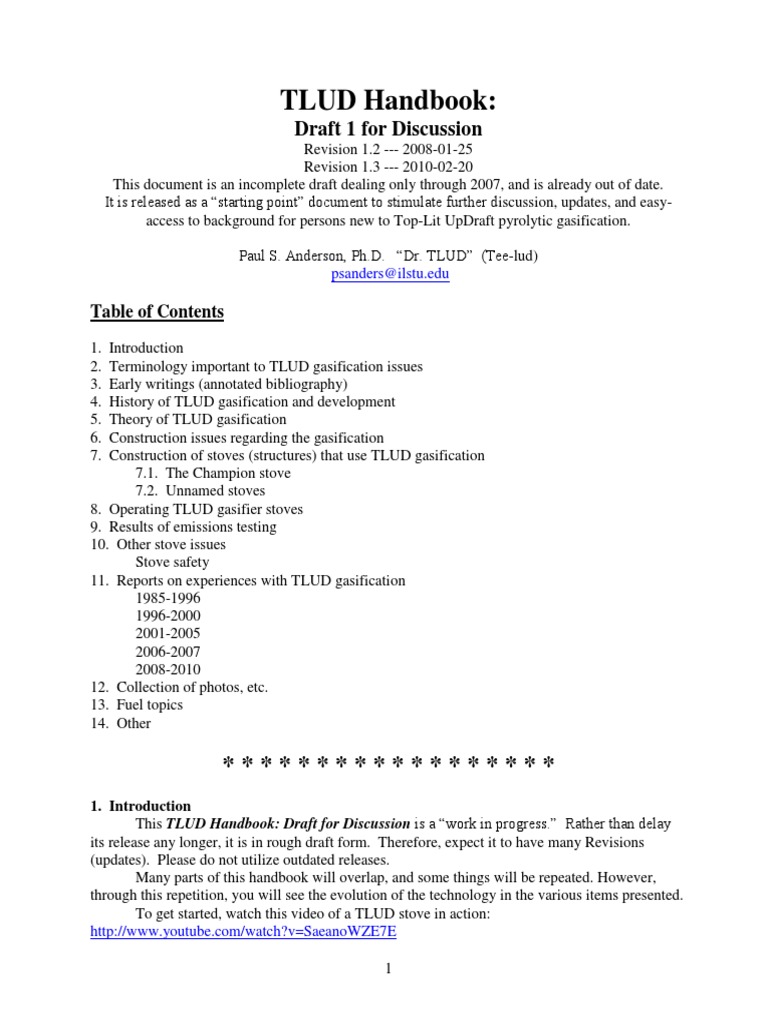 TLUD Handbook, Paul Anderson, V.2010 | PDF | Stove | Chimney