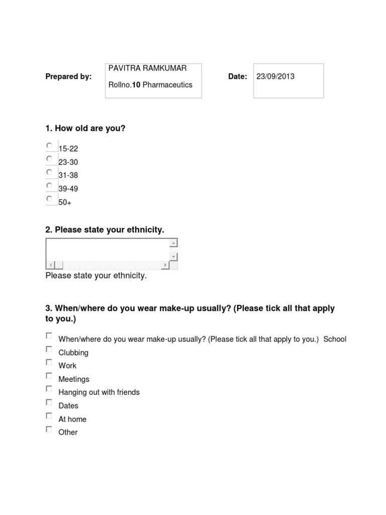 Cosmetics Survey | PDF | Lifestyle