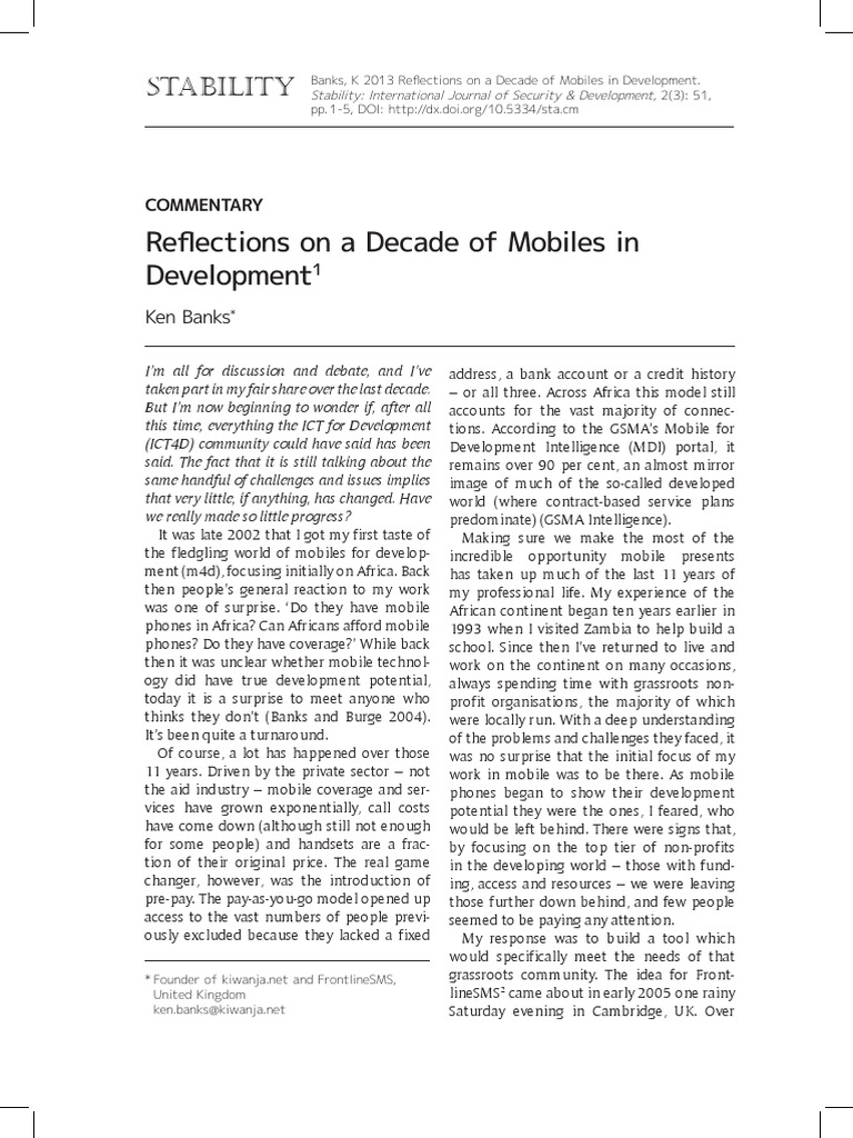 Reflections On A Decade of Mobiles in Development | PDF | Mobile Phones ...