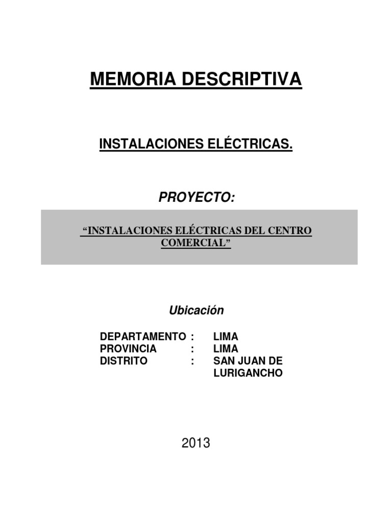 Memoria Descriptiva Instalaciones Electricas | PDF | Corriente eléctrica | Energia electrica