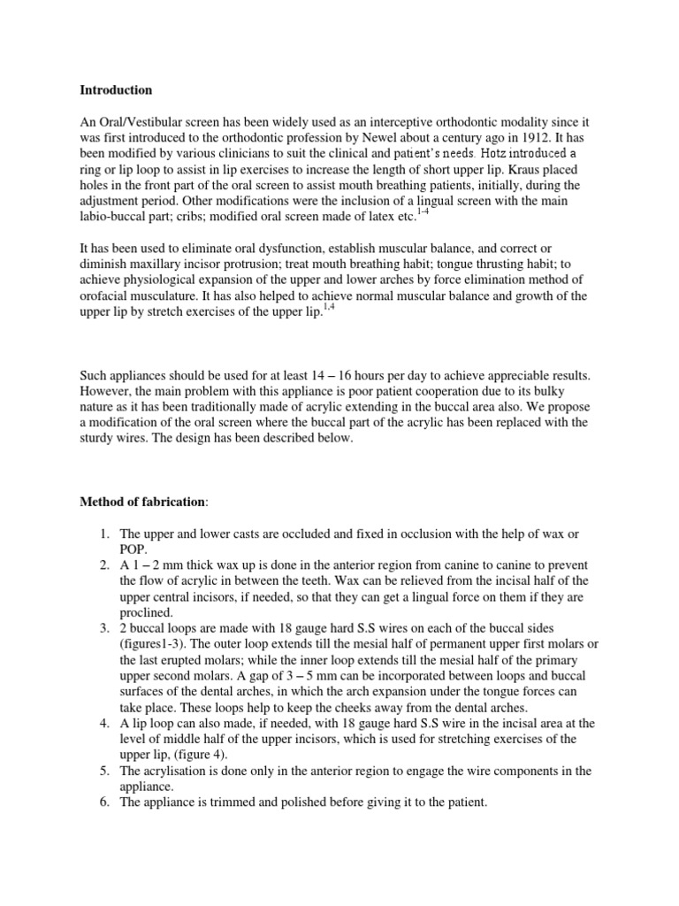 Modified Oral Screen for Orthodontics | PDF | Mouth | Facial Features