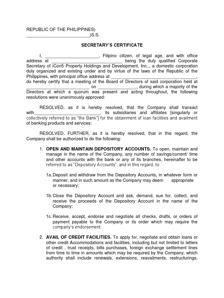 Sec Certificate | PDF | Bdo Unibank | Financial Transaction
