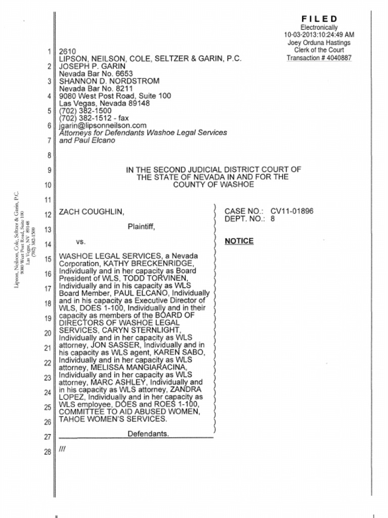 10 3 13 01896 WLS's Notice of Hill's Notice of Levy or Exectuion Upon ...