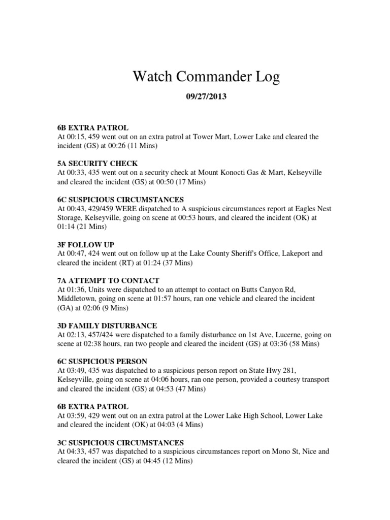 Watch Commander Log - Incident Reports | PDF | Criminal Justice | Crime ...