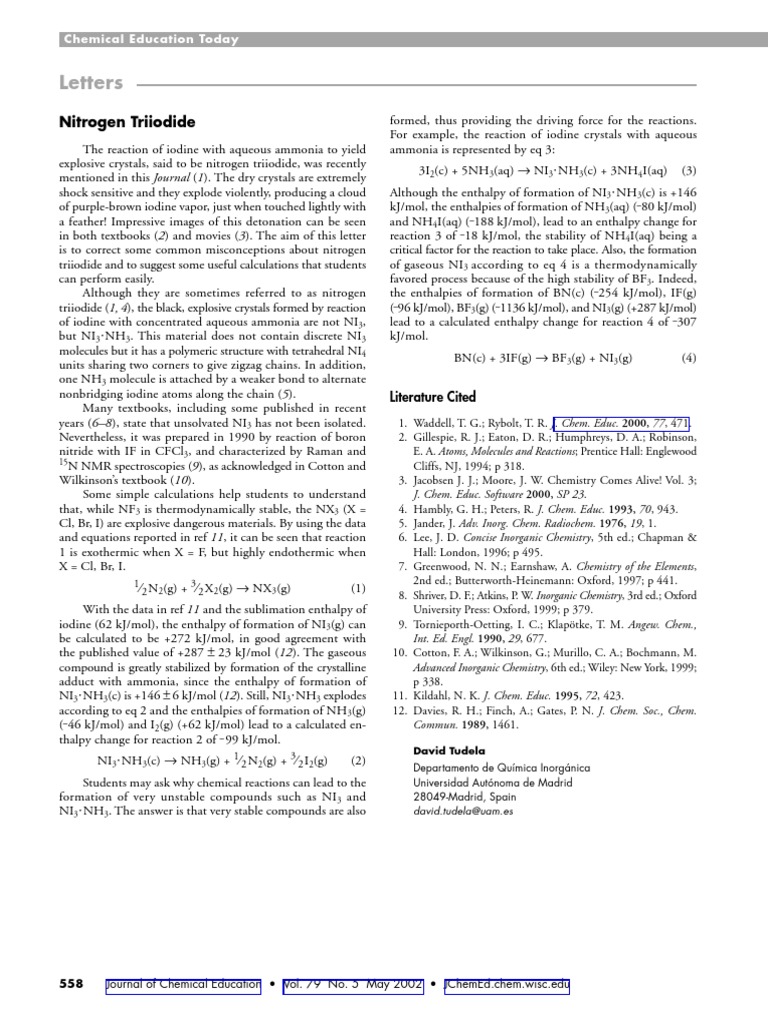 Nitrogene Triiodide | PDF | Nitrogen | Iodine