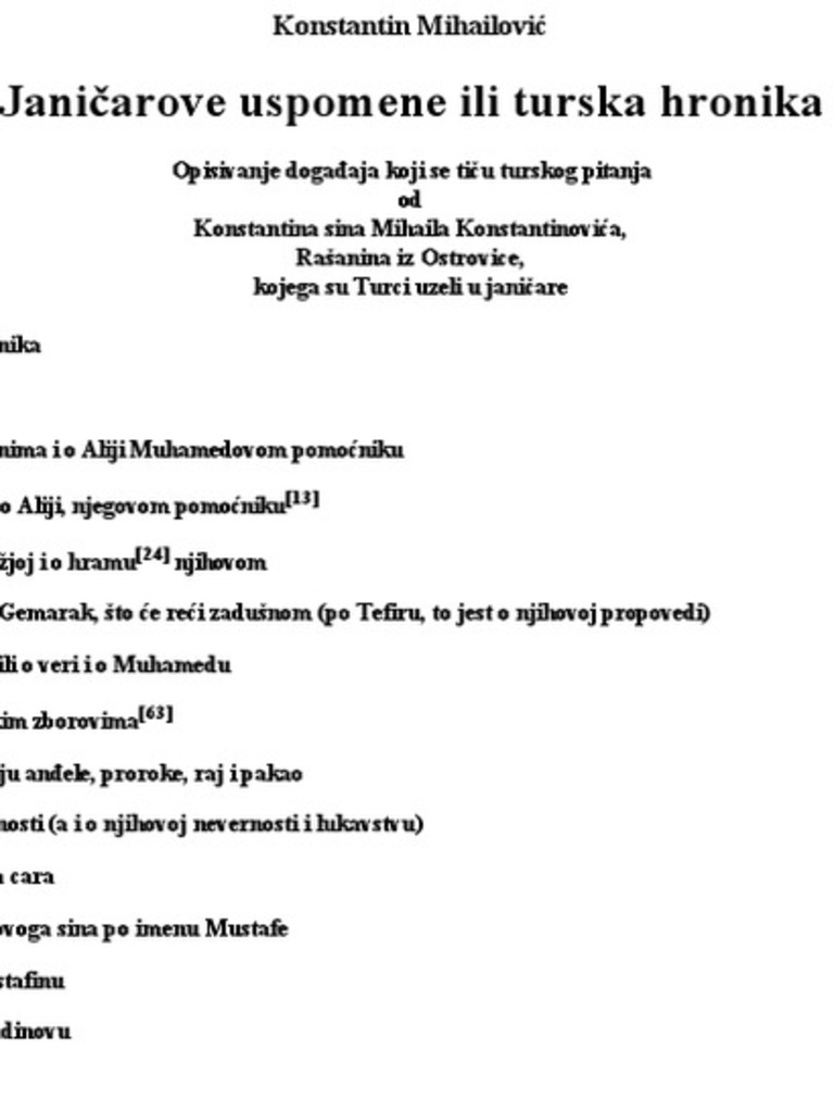 Konstantin Janicar - Janicareve Uspomene Ili Turska Hronika | PDF