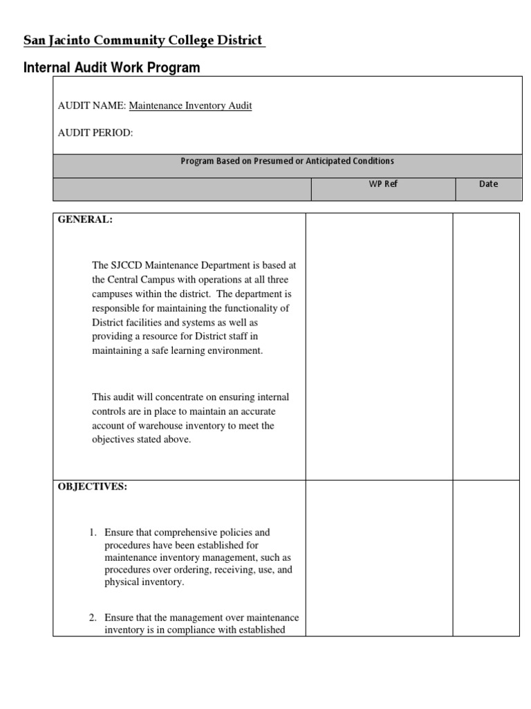 Maintenance Inventory Audit Program | PDF