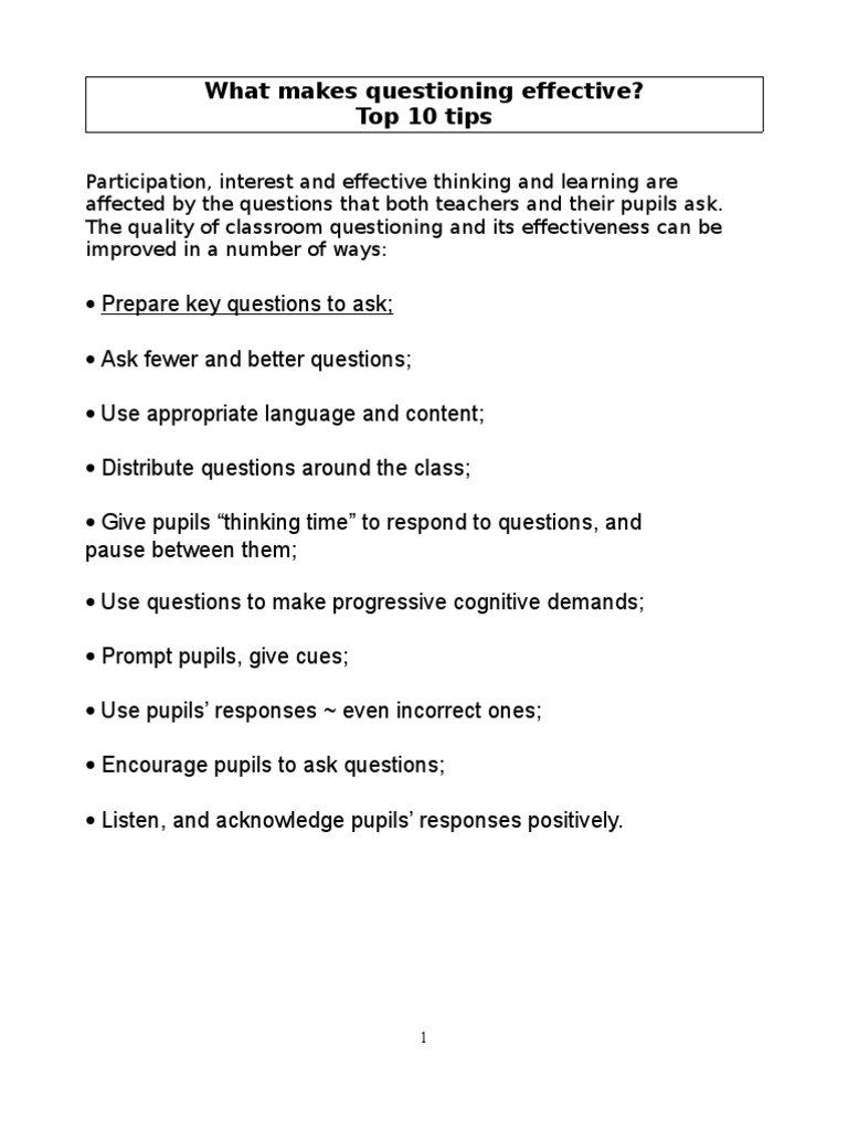 Questioning Techniques Handout Pdf Recall Memory Question
