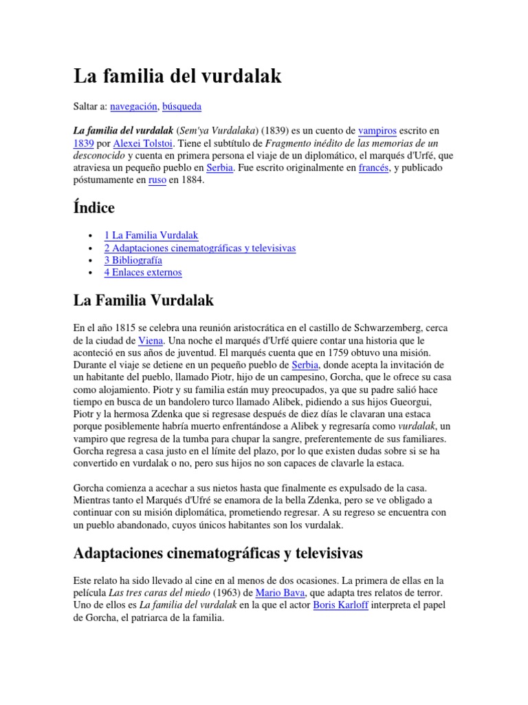 La Familia Del Vurdalak | PDF | Vampiros | Ficción especulativa
