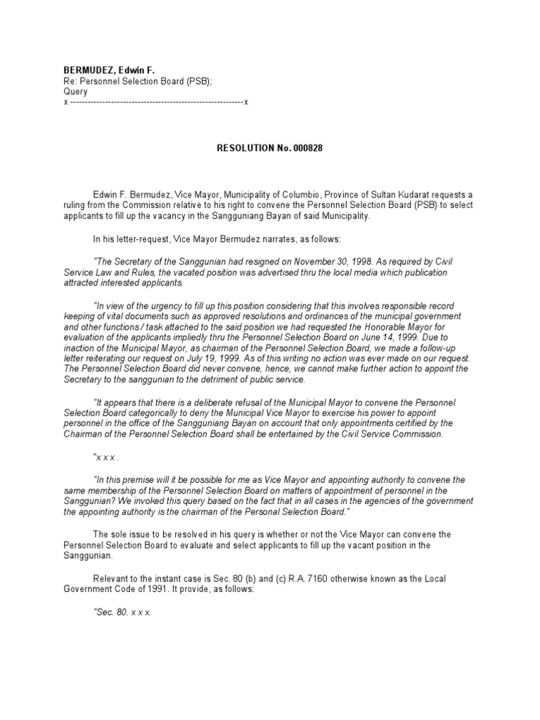 CSC Resolution No 000828 | PDF | Local Government | Employment