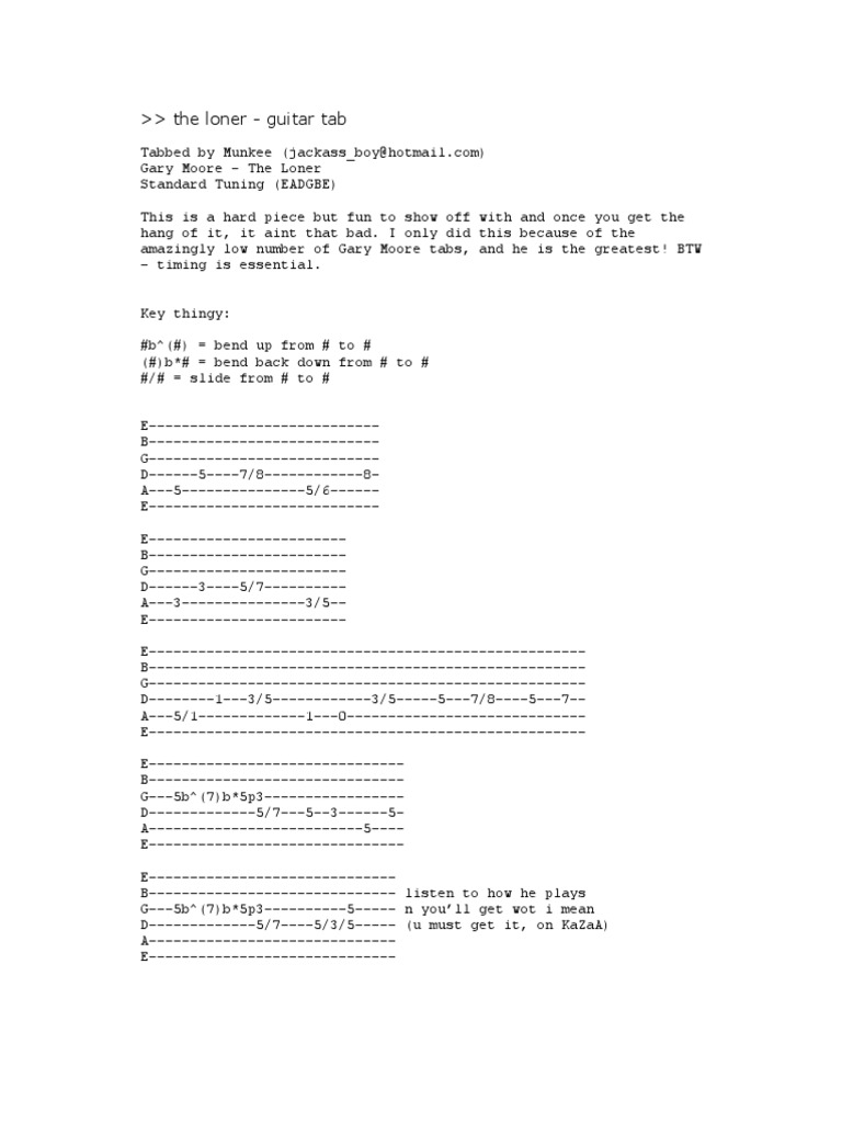 The Loner - Guitar Tab | PDF | Guitar Family Instruments | Musicology