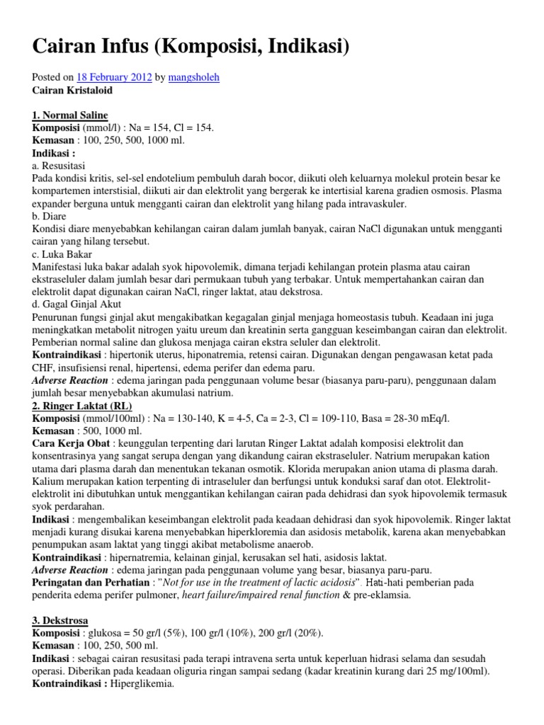 Panduan Cairan Infus Medis | PDF