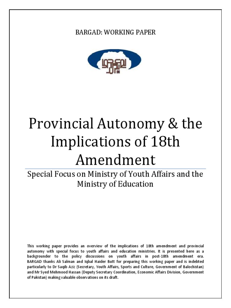 18th Amendment Working Paper PDF | PDF | Devolution | Pakistan