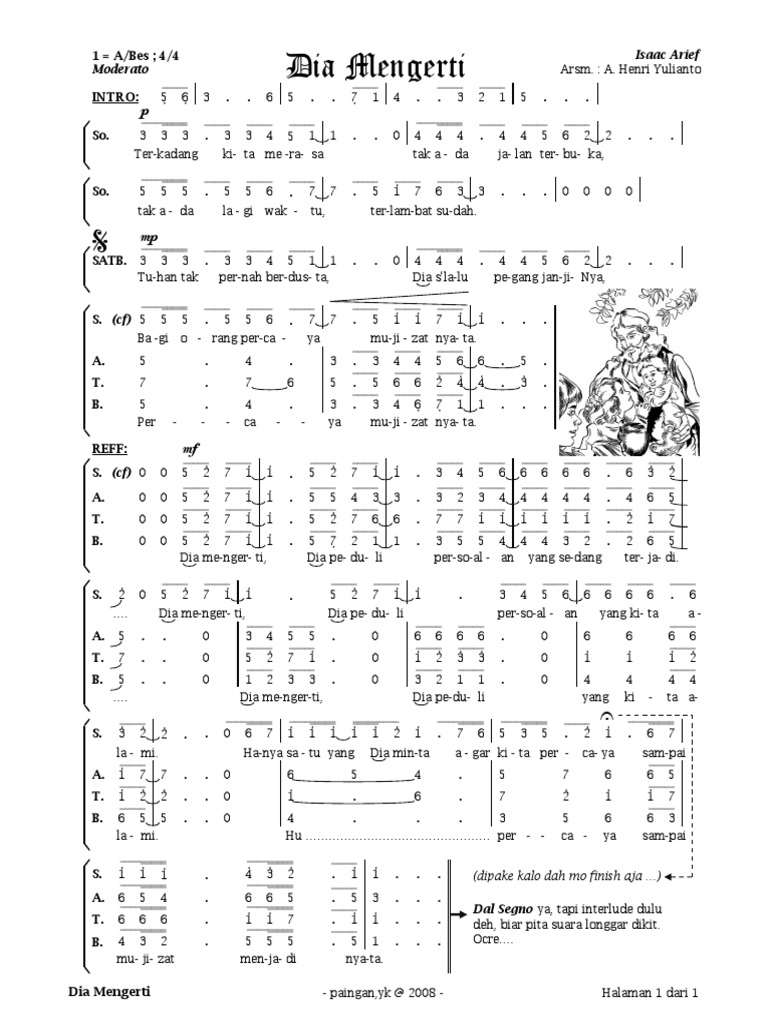 Partitur Lagu Rohani "Dia Mengerti" | PDF