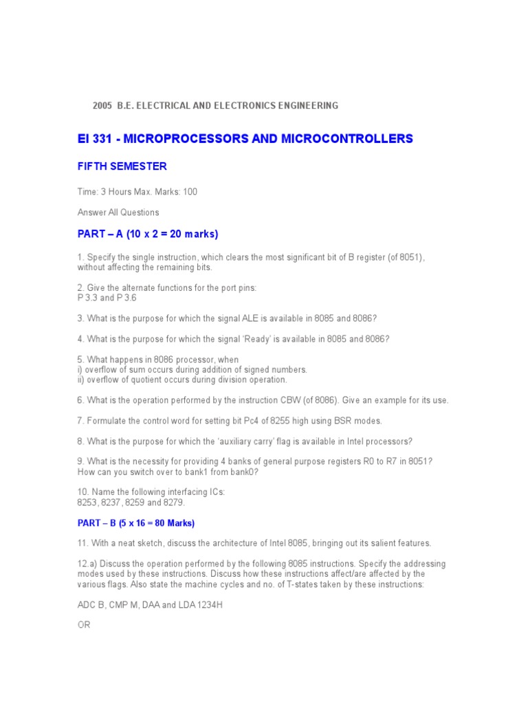 MPMC Important Questions & Papers | PDF | Instruction Set | Microcontroller