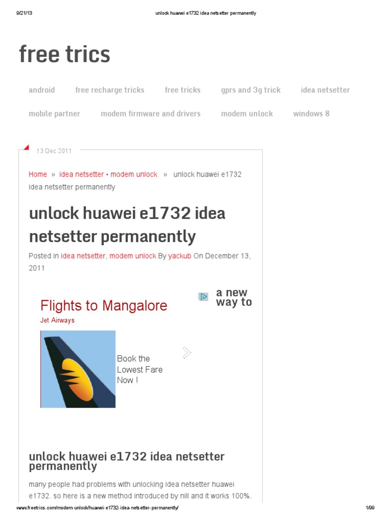 Unlock Huawei E1732 Idea Netsetter Guide | PDF | Modem | Digital Technology