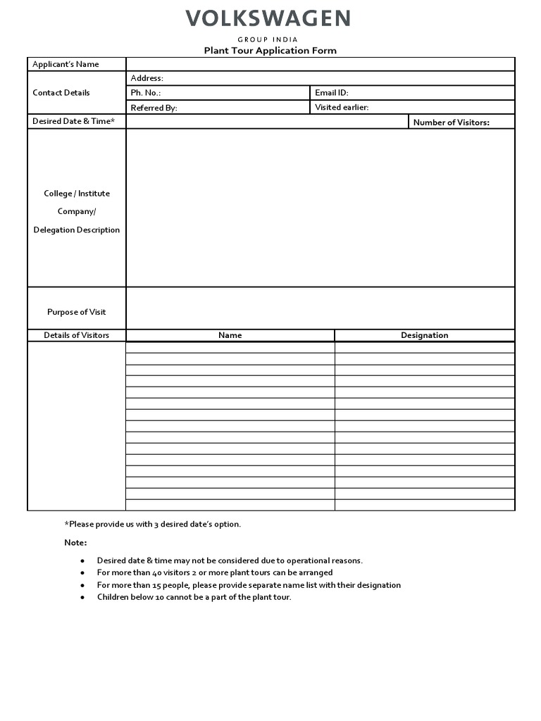 Plant Tour Application Form Guide | PDF | Career & Growth