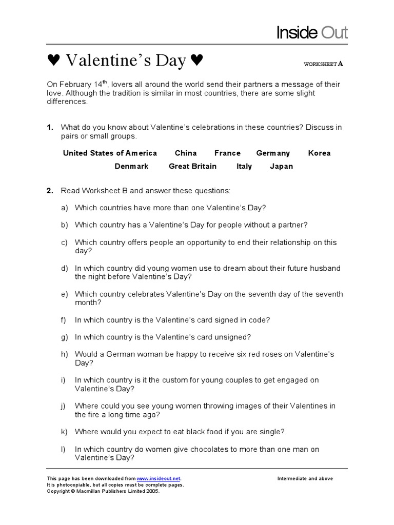 Valentine's Day Worksheet | PDF | Valentine's Day