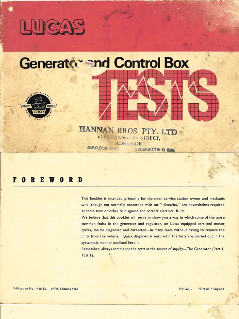 Lucas Generator and Control Box Tests 1963 | PDF | Electric Generator ...