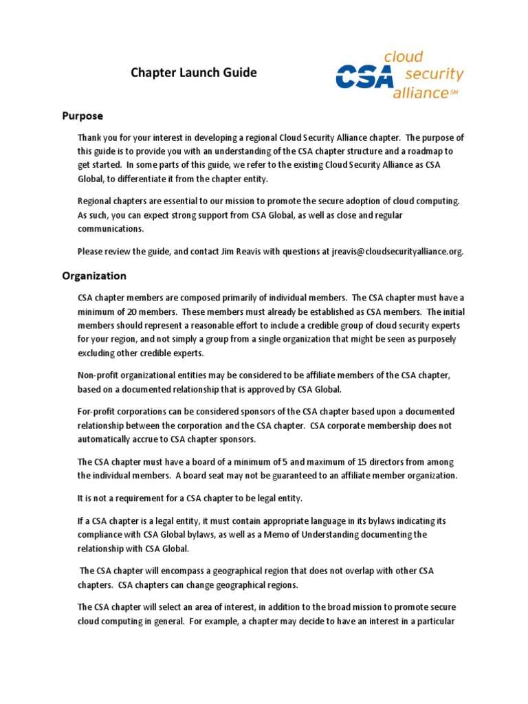 CSA Chapter Launch Guide | PDF | Board Of Directors | Nonprofit ...