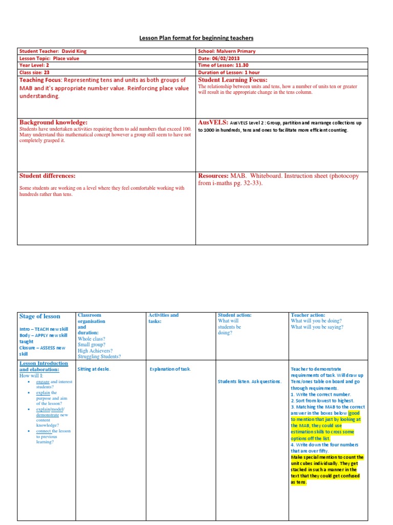 Lesson Plan Place Value Feb 6 Pdf Lesson Plan Teachers