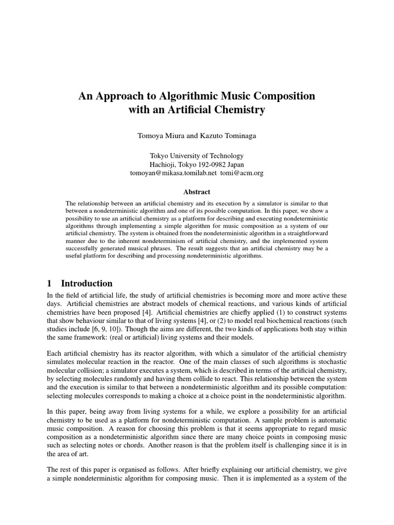 An Approach To Algorithmic Music Composition With An Artificial Chemistry | PDF | Chord (Music ...