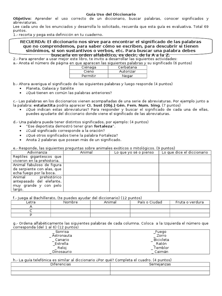 Guía para aprender a utilizar el diccionario de forma efectiva | PDF ...