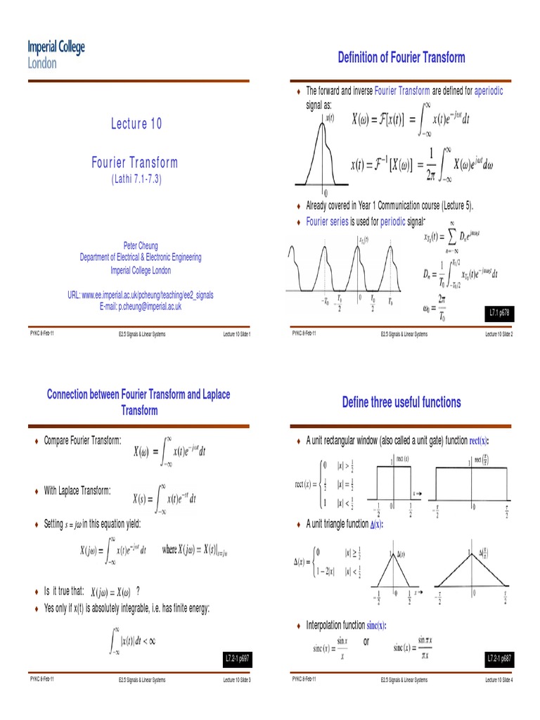 Lecture 10 - Fourier Transform | PDF | Fourier Transform | Fourier Series