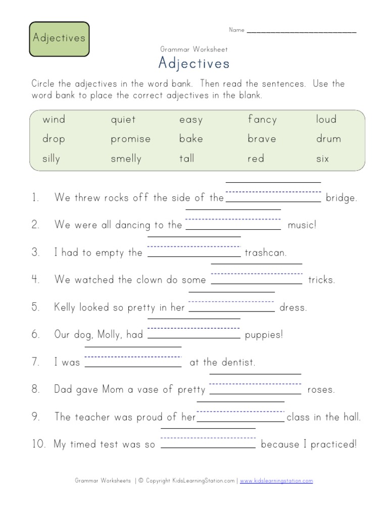 Second Grade Adjective Worksheet Blanks2 | PDF