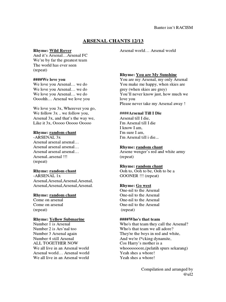New Arsenal Chants 1213 Tok | PDF | Chelsea F.C. | Liverpool F.C.