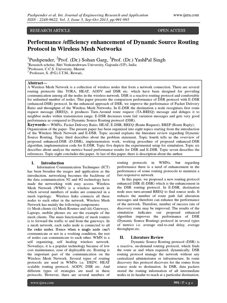 Performance Efficiency Enhancement of Dynamic Source Routing Protocol in Wireless Mesh Networks ...