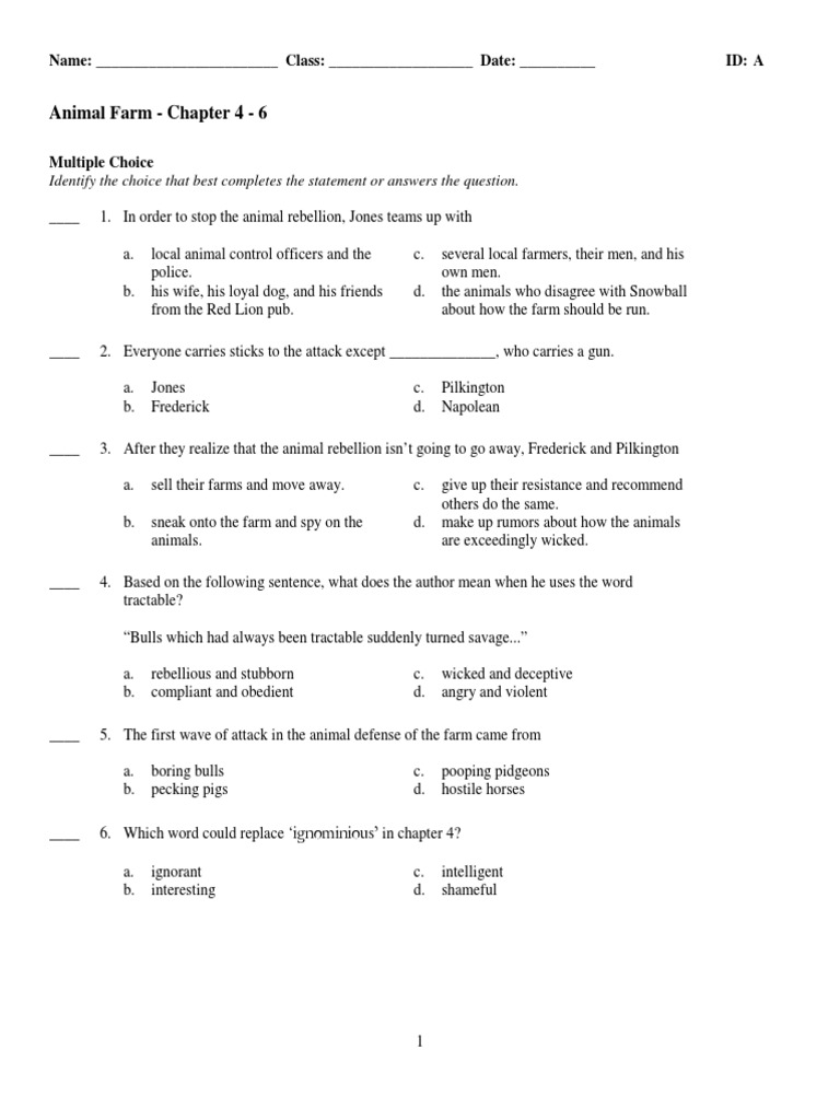 Examview - Animal Farm - Quiz 4-6 Wokey | PDF | Agriculture | Violence