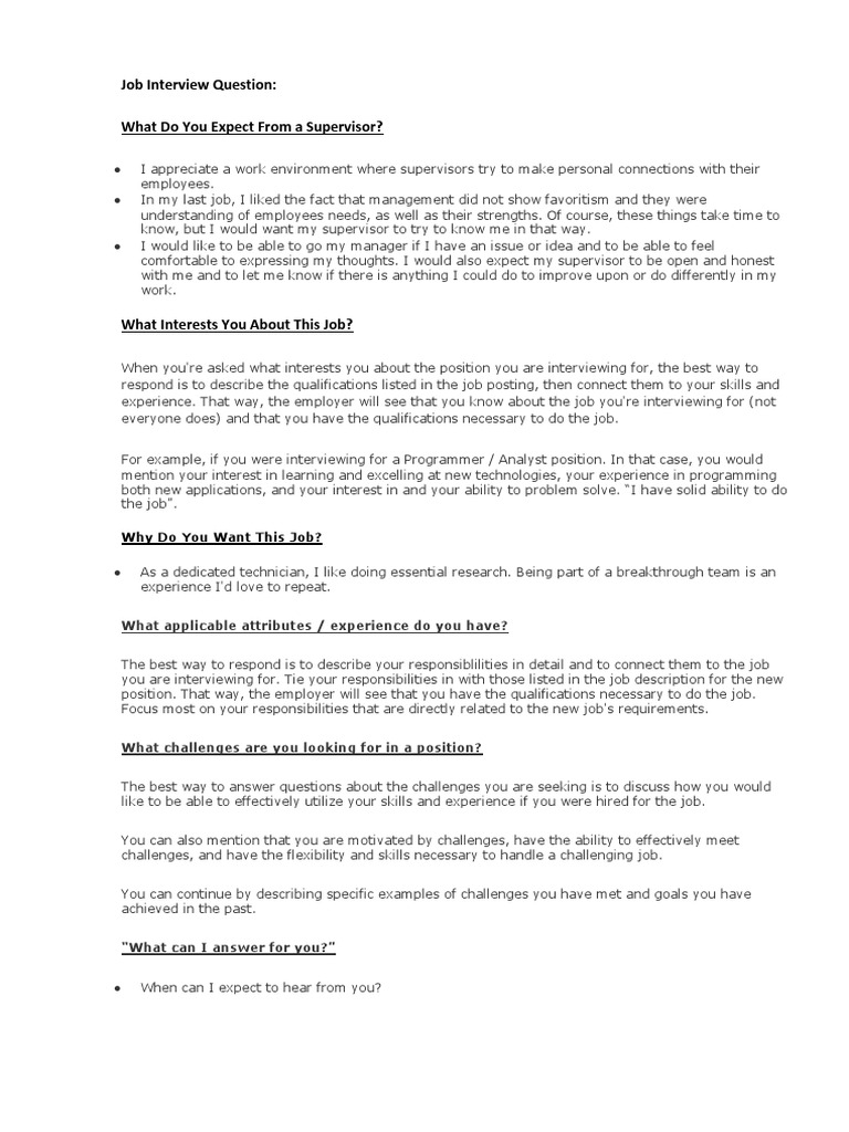 Job Interview Question and Answers | PDF | Job Interview | Employment