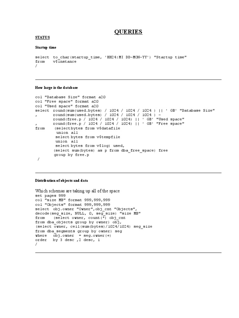 Important Oracle Query & Script | PDF | Database Index | Computer File