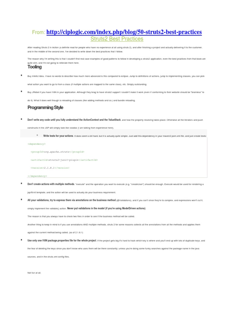 Struts2 Best Practices | PDF | Java Server Pages | Software Development