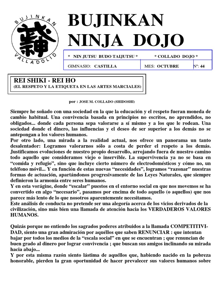 Bujinkan Ninja Dojo: Rei Shiki - Rei Ho | PDF | Etiqueta | Felicidad