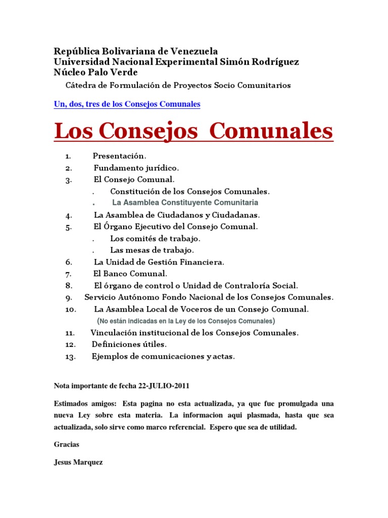 Estructura y Funciones de Consejos Comunales | PDF | Comunidad ...