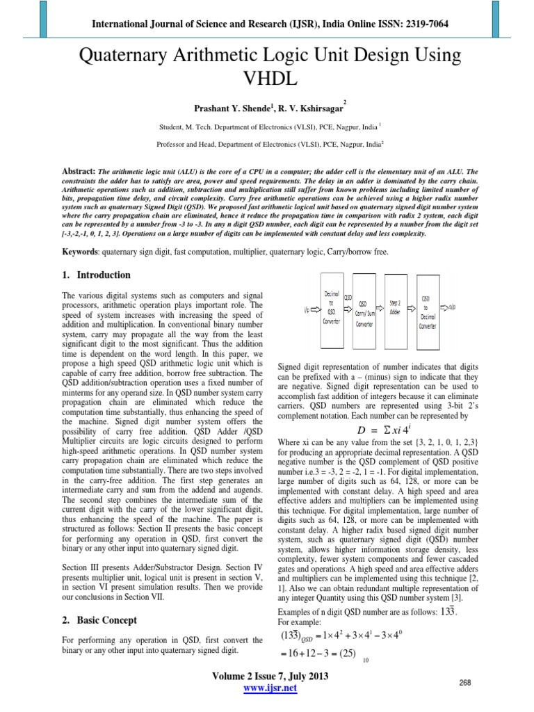 Quaternary Arithmetic Logic Unit Design Using Vhdl Pdf Electronic Design Teaching Mathematics 