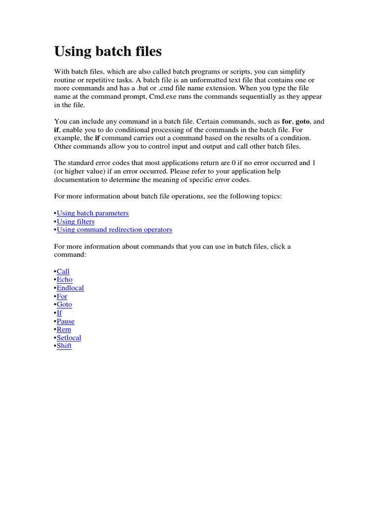 Using Batch Files | PDF | Command Line Interface | Parameter (Computer Programming)