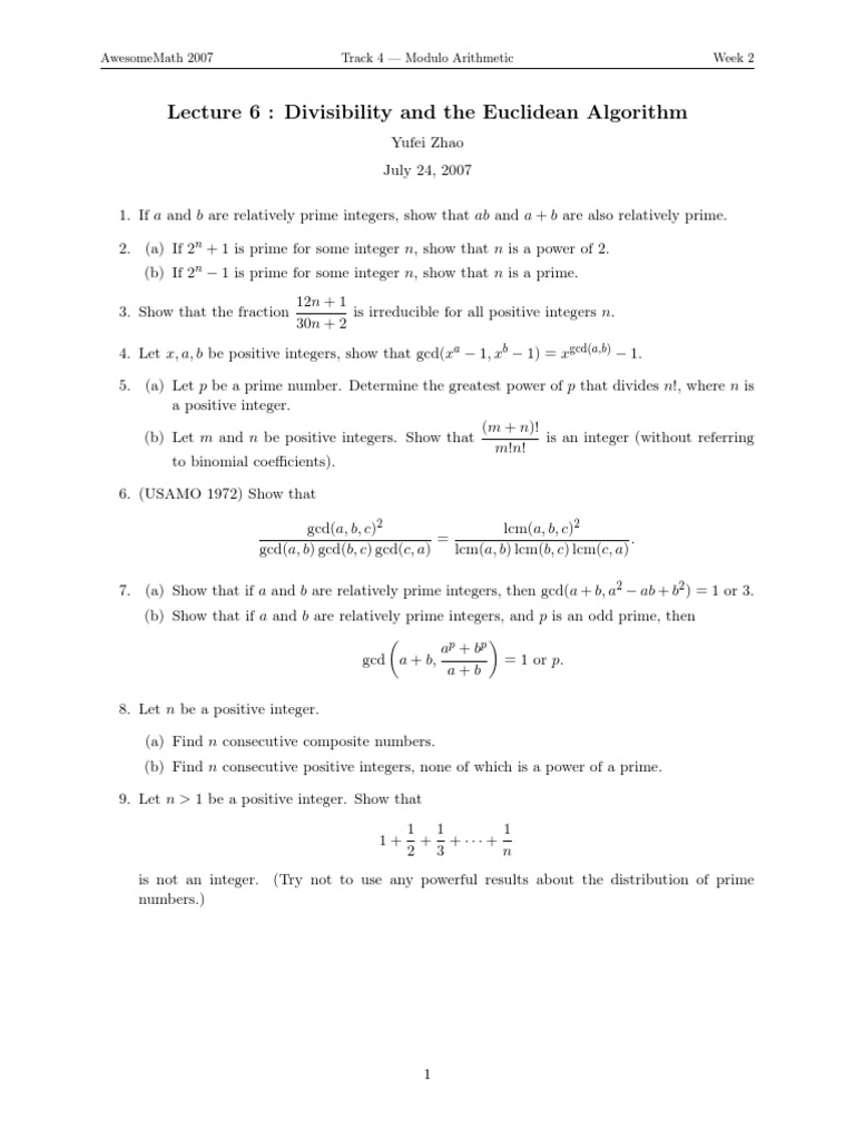 Divisibility and The Euclidean Algorithm | Download Free PDF | Prime ...