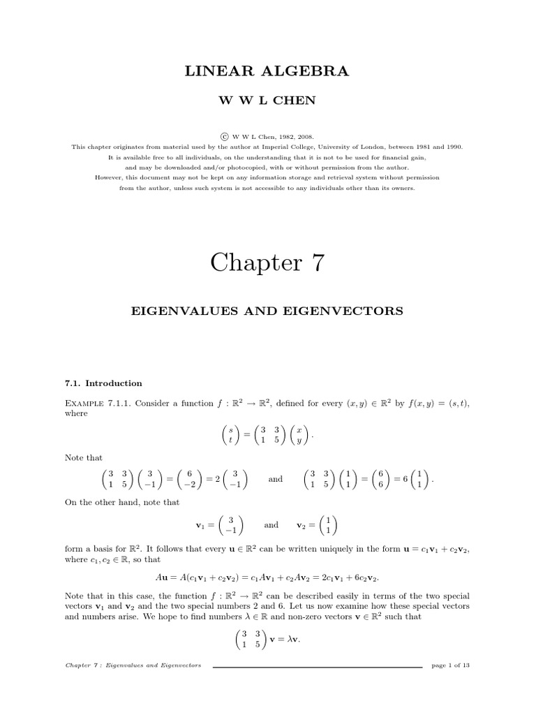 Linear Algebra Chapter 7 - Eigenvalues and Eigenvectors | PDF | Eigenvalues And Eigenvectors ...