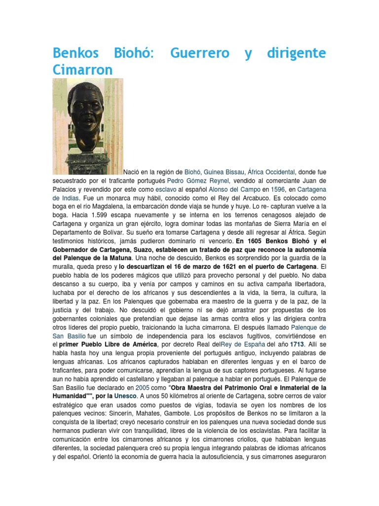 Benkos Biohó: Héroe Cimarrón de América | PDF | Esclavitud