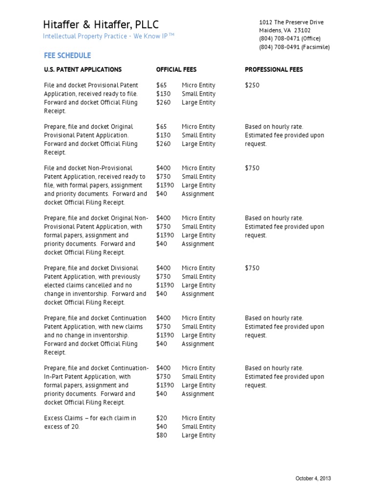 2013 Fee Schedule | PDF | Patent Application | Priority Right