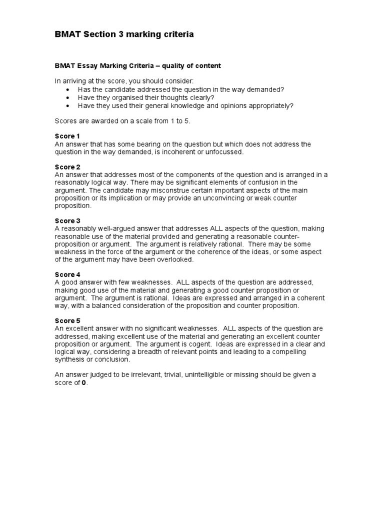 BMAT Section 3 Essay Marking Guide | PDF | Career & Growth