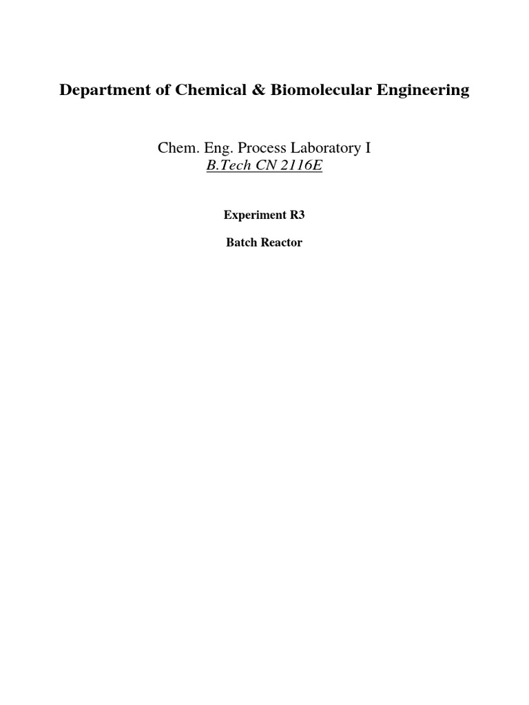 Batch Reactor Experiment: Stoichiometry & Kinetics | PDF ...