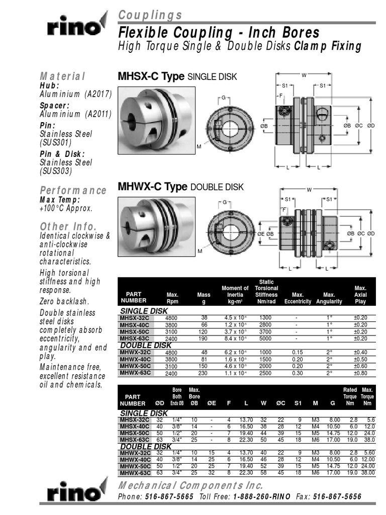Flexible Coupling - Inch Bores: High Torque Single & Double Disks Clamp ...