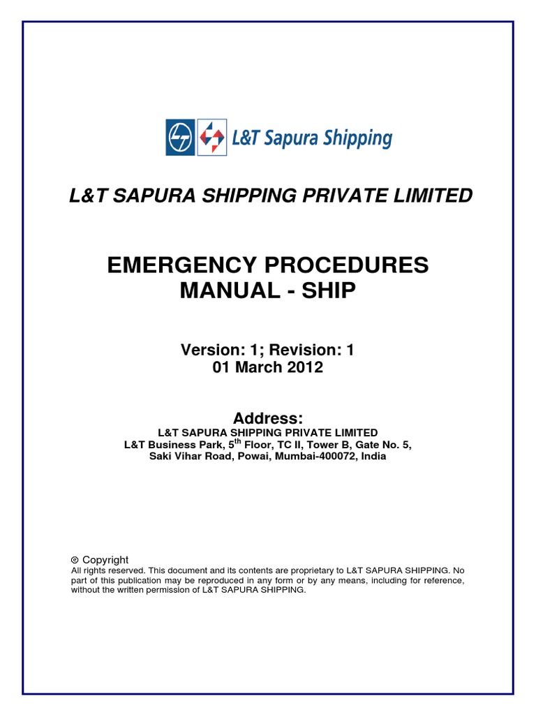 005 - LTSSPL - Emergency Procedures Manual (Ship) Ver 1 Rev 1 | PDF ...